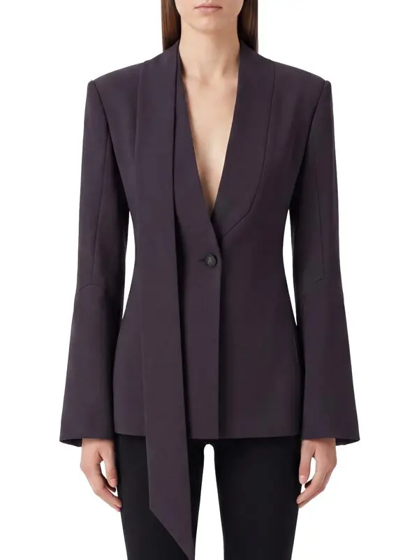 Attico Slim Fit Virgin Wool Blazer With Satin Shawl Collar - Violet