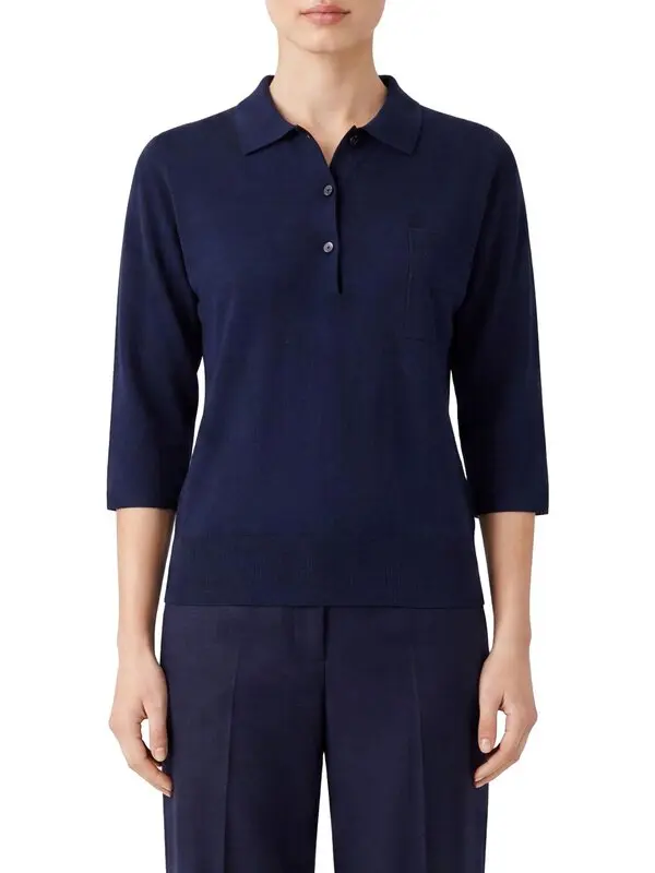 LISA YANG Pullover With Polo Collar - Navy