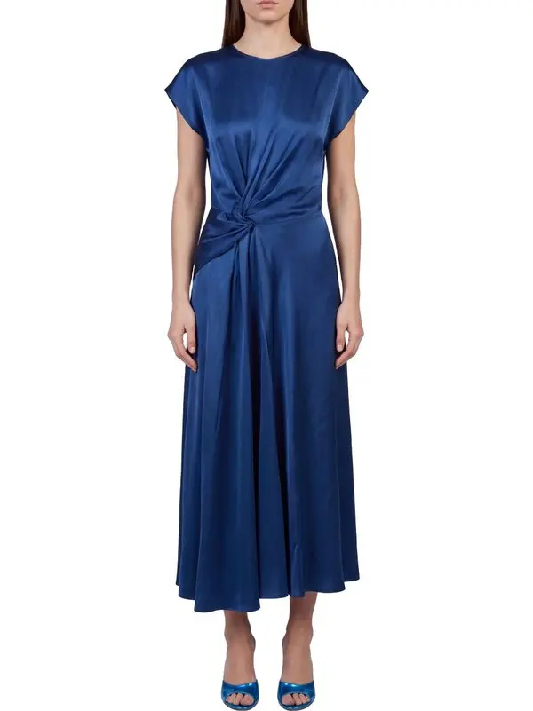 Victoria Beckham Aria Asymmetrical Ruched-waist Midi Dress - Blue