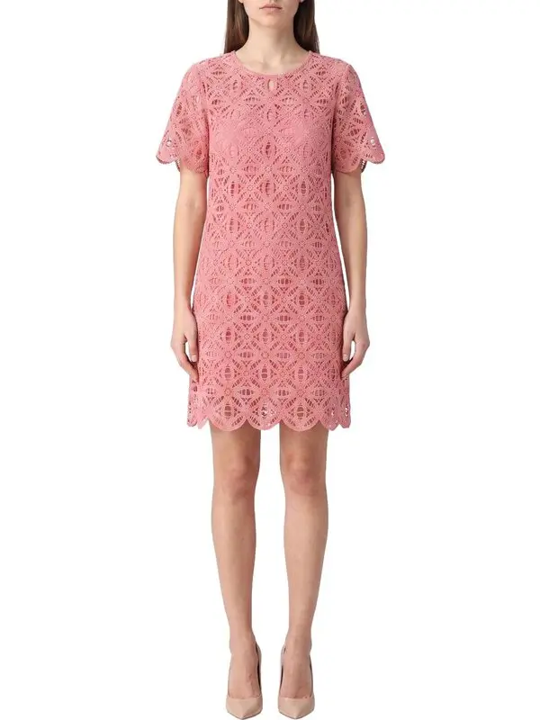 Michael Kors Short-sleeved Lace Sheath Mini Dress With Crew Neck - Pink