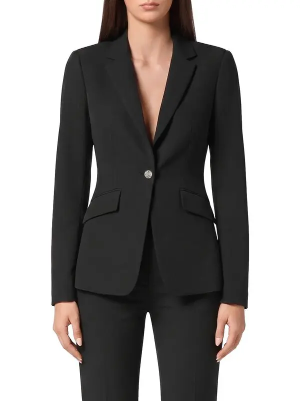 Philipp Plein Single-breasted Cropped Crêpe Blazer With Skull Print And Rhinestones - Black