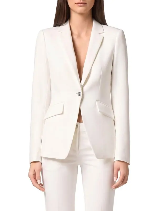 Philipp Plein Single-breasted Cropped Crêpe Blazer With Skull Print And Rhinestones - White