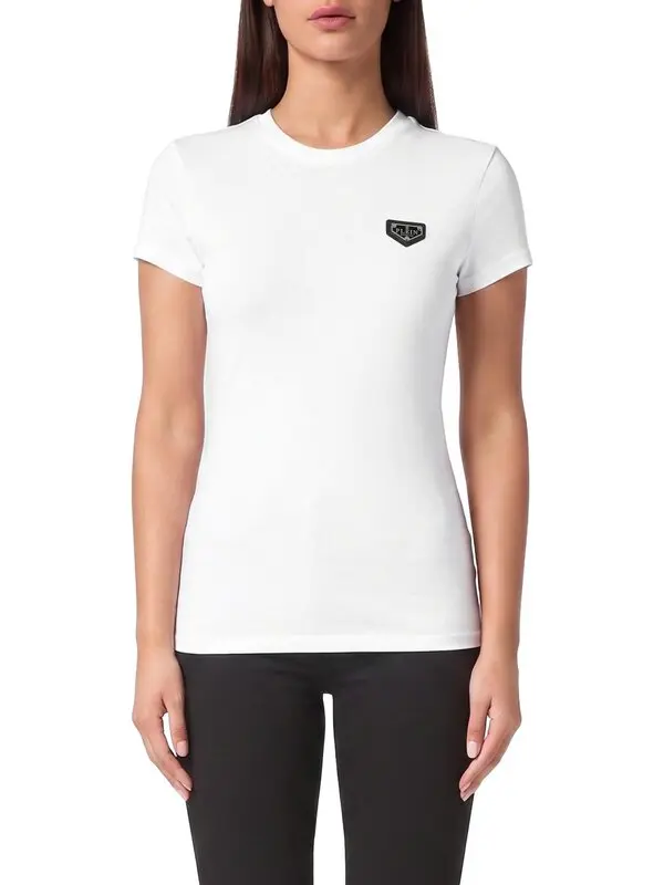 Philipp Plein Slim Fit Jersey T-shirt With Contrast Logo - White