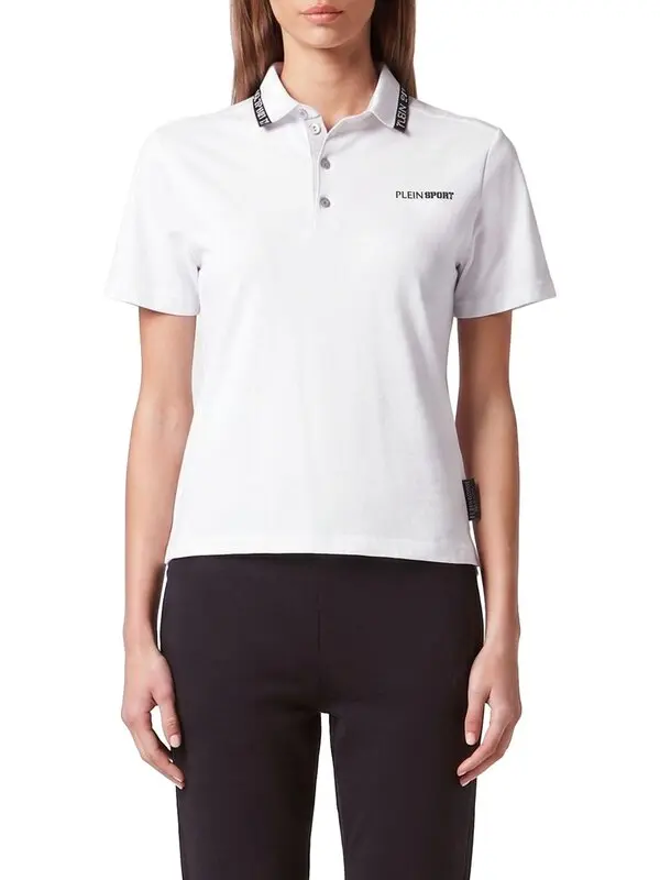 PLEIN SPORT Slim Fit Short-sleeved Jersey Polo Shirt With Printed Logo - White