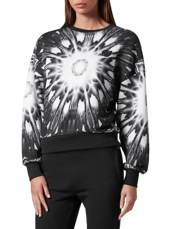 PLEIN SPORT Cotton Crewneck Sweatshirt With Abstract Logo Print - Black
