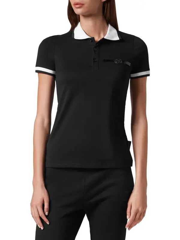 PLEIN SPORT Slim Fit Jersey Polo Shirt With Back Logo Detail - Black