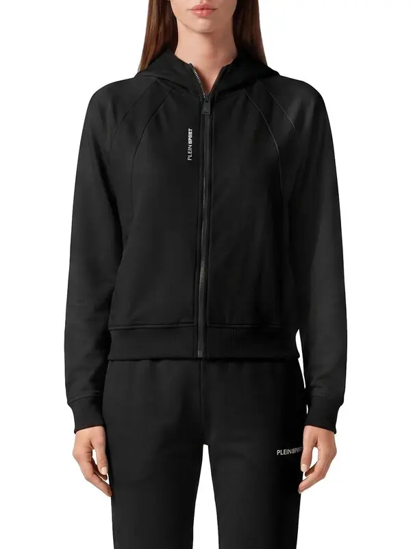 PLEIN SPORT Slim Fit Hooded Zip-up Jersey Sweatshirt - Black