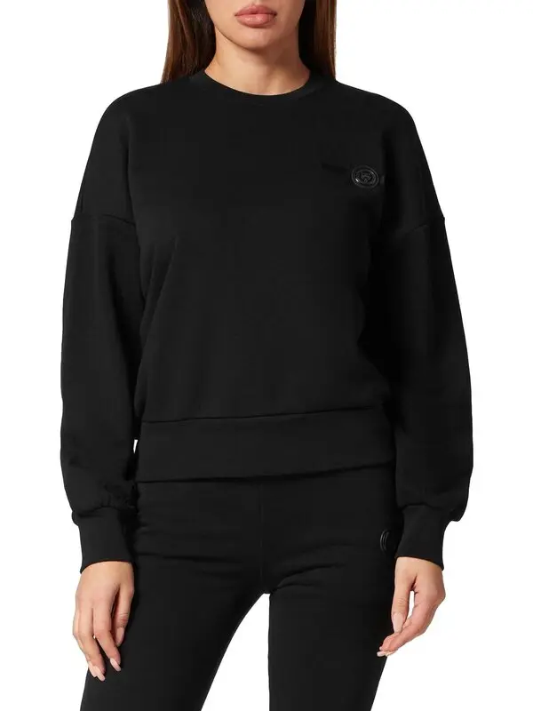 PLEIN SPORT Crewneck Jumper With Applied Logo - Black