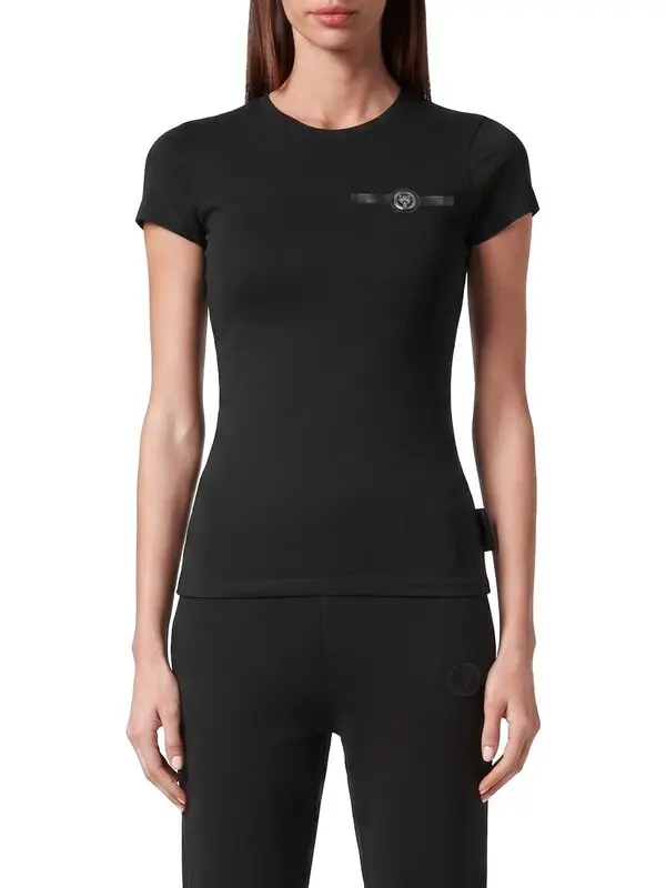 PLEIN SPORT Slim Fit Jersey T-shirt With Contrast Logo - Black