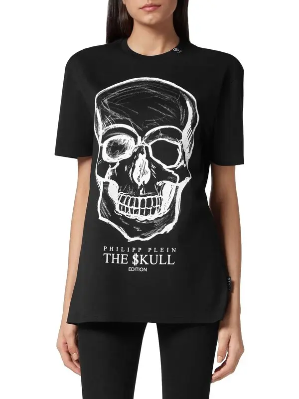 Philipp Plein Skull Jersey T-shirt With Contrast Logo Print - Black