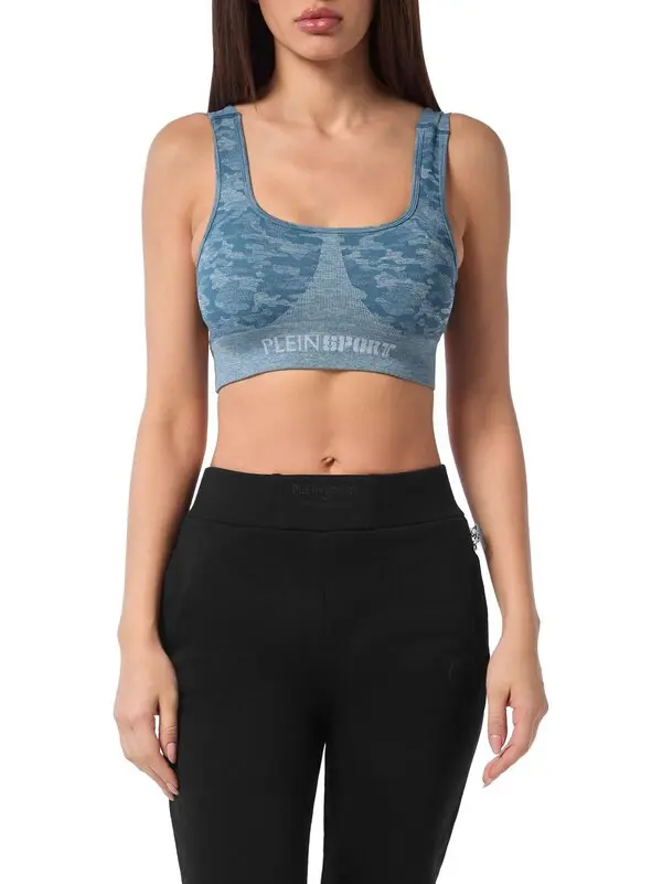 PLEIN SPORT Camouflage Print Cropped Jersey Sports Top With Thin Straps - Grey