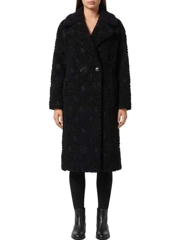 Philipp Plein Double-breasted Faux Fur Coat With Hexagon Logo - Black