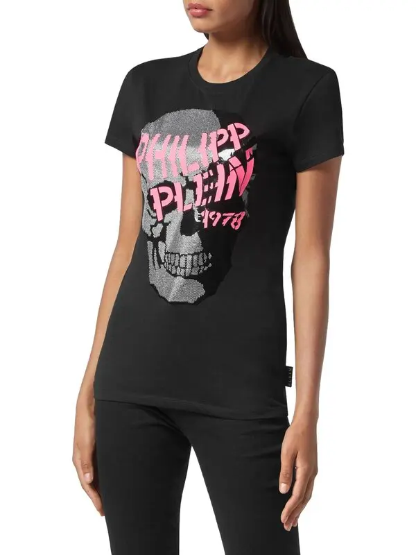 Philipp Plein Slim Fit Jersey T-shirt With Rhinestone Skull Print - Black