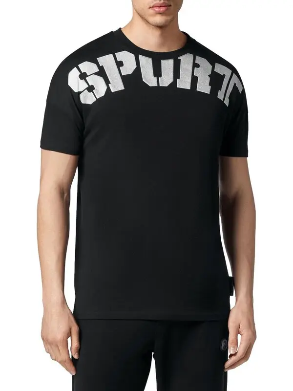 PLEIN SPORT Jersey T-shirt With Dropped Shoulders And Back Logo Print - Black 1