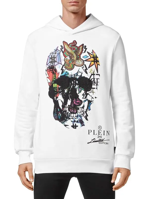 Philipp Plein Relaxed Fit Jersey Hoodie With Skull Print - White