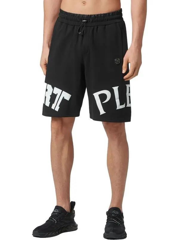 PLEIN SPORT Jersey Sports Shorts With Elasticated Waist And Logo - White