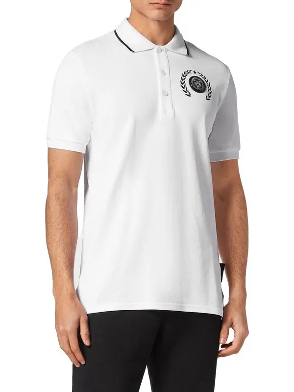 PLEIN SPORT Short-sleeve Jersey Polo Shirt With Classic Collar And Logo - White