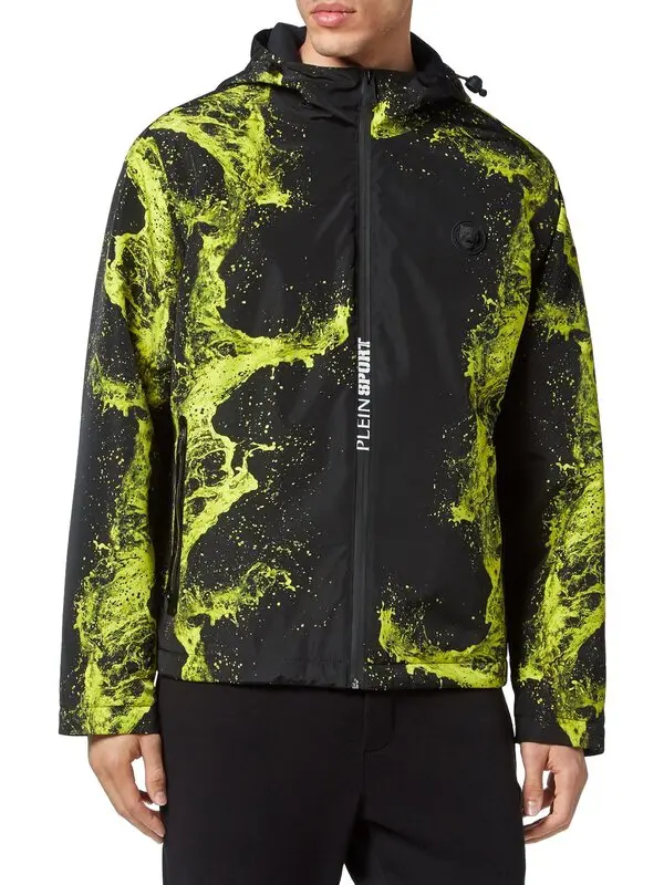 PLEIN SPORT Abstract Print Hooded Windbreaker Jacket - Black