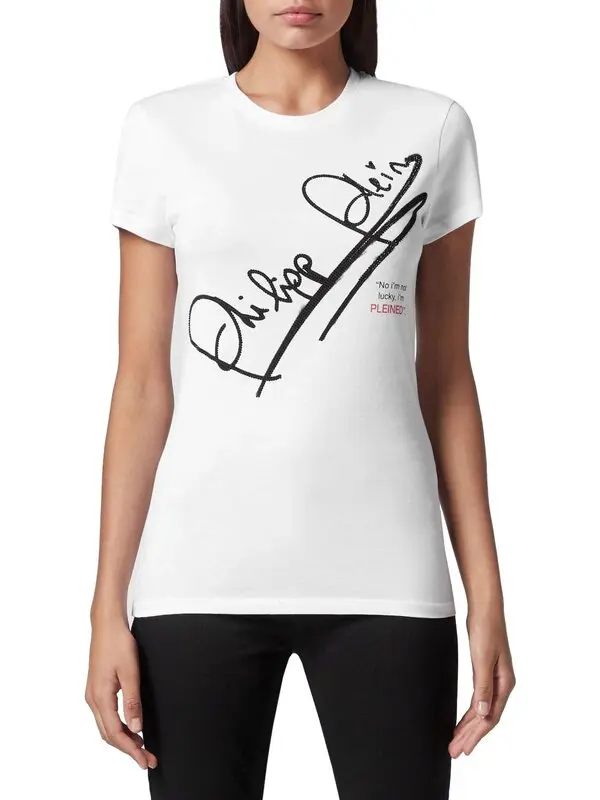 Philipp Plein Slim Fit Jersey T-shirt With Contrast Logo Print - White