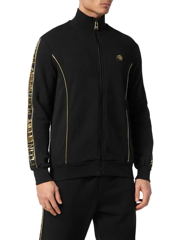 PLEIN SPORT High Neck Zip-up Jersey Sweatshirt With Back Logo Detail - Black