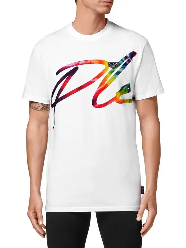 Philipp Plein Short-sleeved Jersey T-shirt With Contrast Logo Print - White