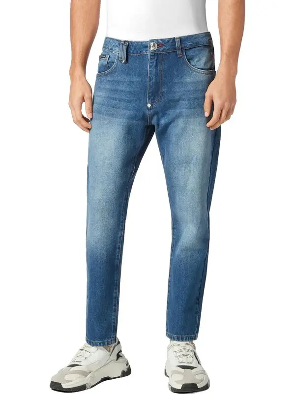 Philipp Plein Detroit Mid-rise Slim Fit Cotton Denim Jeans - Blue