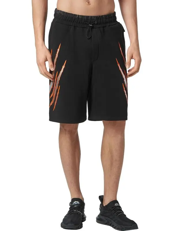 PLEIN SPORT Jersey Sports Shorts With Allover Graphic Print - Black