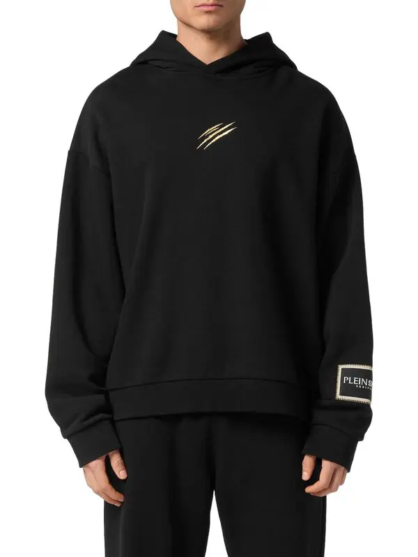 PLEIN SPORT Relaxed Fit Hoodie With Contrast Back Logo - Black