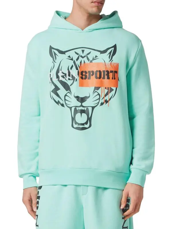 PLEIN SPORT Relaxed Fit Jersey Hoodie With Printed Logo - Green