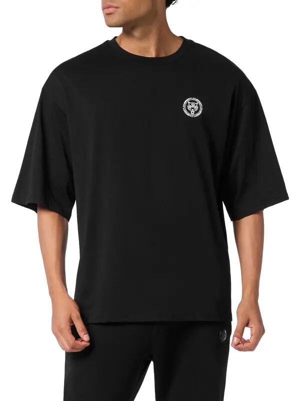 PLEIN SPORT Relaxed Fit Jersey T-shirt With Logo Print - Black