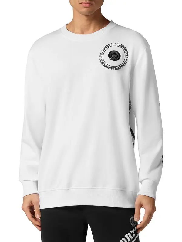 PLEIN SPORT Crewneck Cotton Sweatshirt With Contrast Logo And Back Print - White