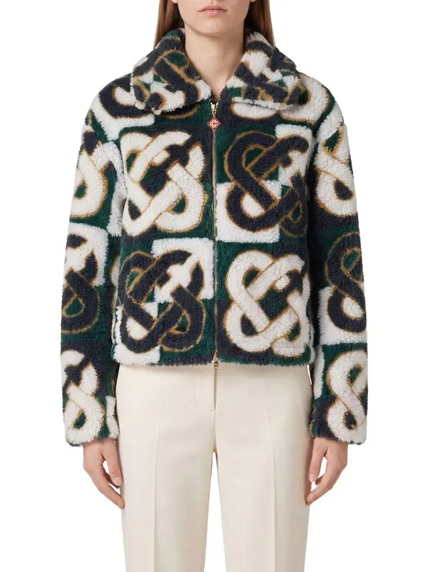 Casablanca Printed Fleece Zip-up Jacket - Black