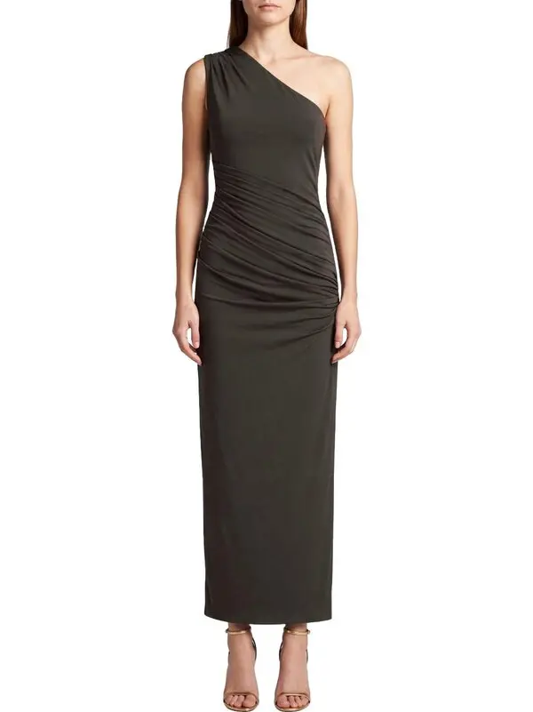 ROTATE BY BIRGER CHRISTENSEN One-shoulder Midi Dress In Jersey With Asymmetrical Neckline And Slit - Green