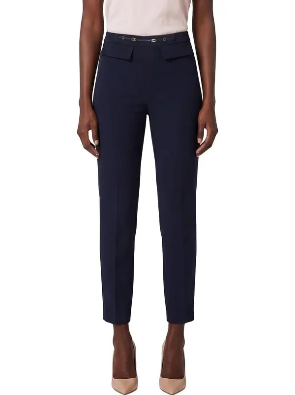Elisabetta Franchi High-waisted Skinny Crêpe Trousers With Flap Pockets - Blue