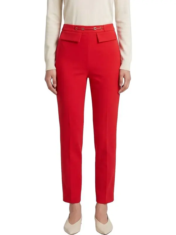 Elisabetta Franchi High-waisted Skinny Crêpe Trousers With Flap Pockets - Red