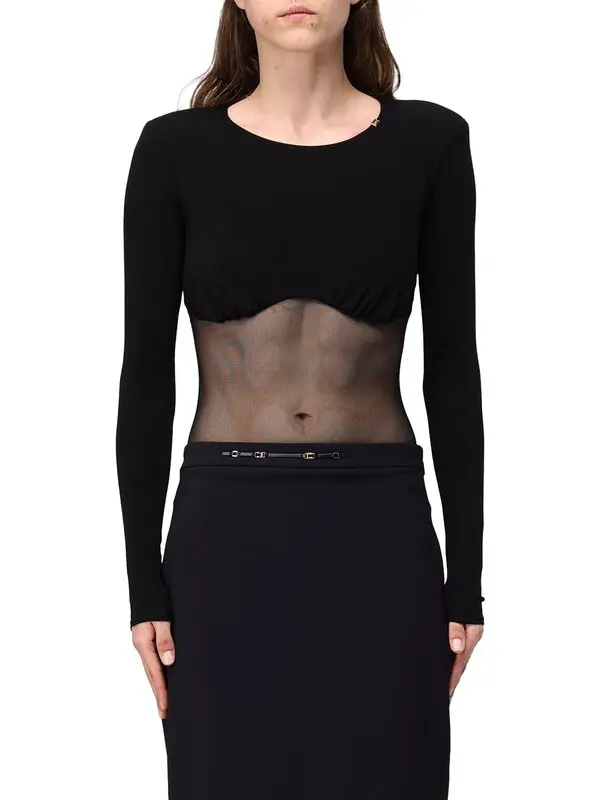Elisabetta Franchi Bodysuit With Sheer Panel Detail - Black
