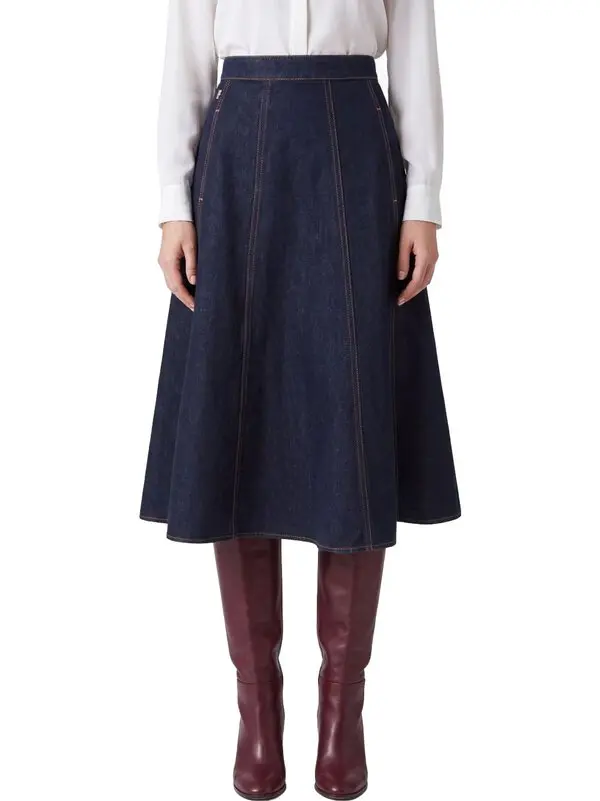 Alberta Ferretti High-waisted A-line Midi Skirt - Denim