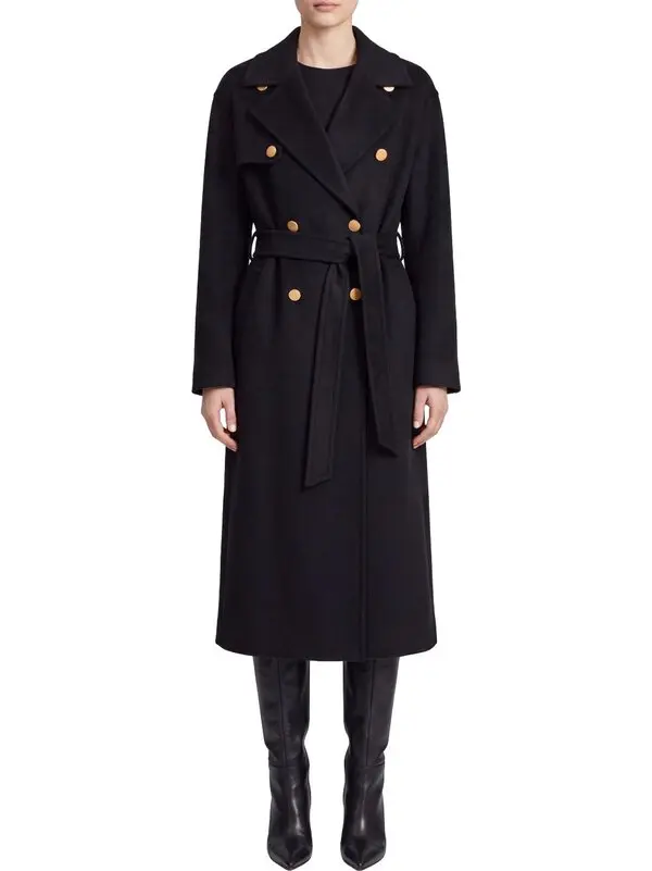 Alberta Ferretti Double-breasted Long Wool And Cashmere Coat With Belt - Black