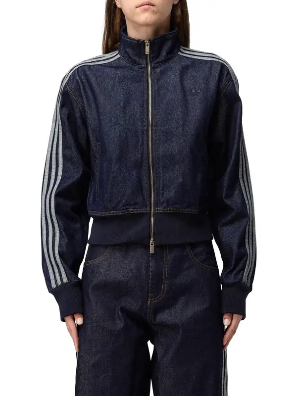 ADIDAS ORIGINALS Cropped Denim Bomber Jacket With 3-stripes - Blue