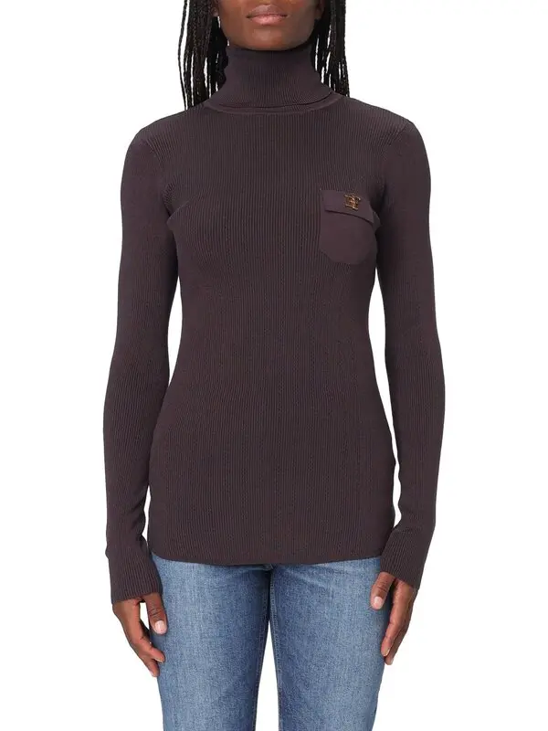 Elisabetta Franchi Slim Fit Silk Blend Long-sleeved Turtleneck Jumper - Cocoa