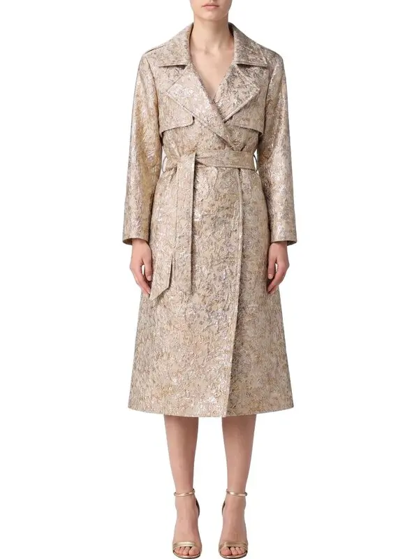 COLLINI MILANO 1937 Robe-style Long Trench Coat In Lurex With Waist Belt - Gold
