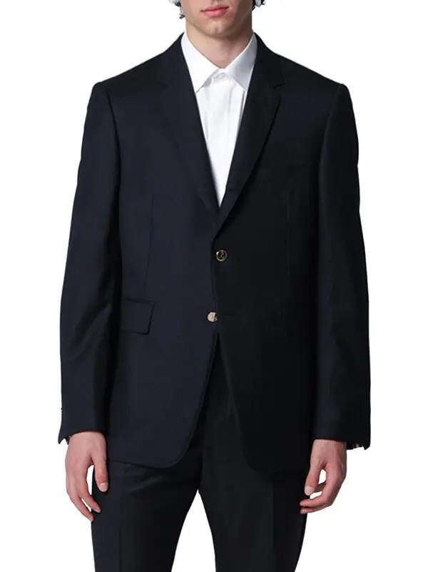 Thom Browne Single-breasted Wool Blazer With 4-bar Stripe - Blue