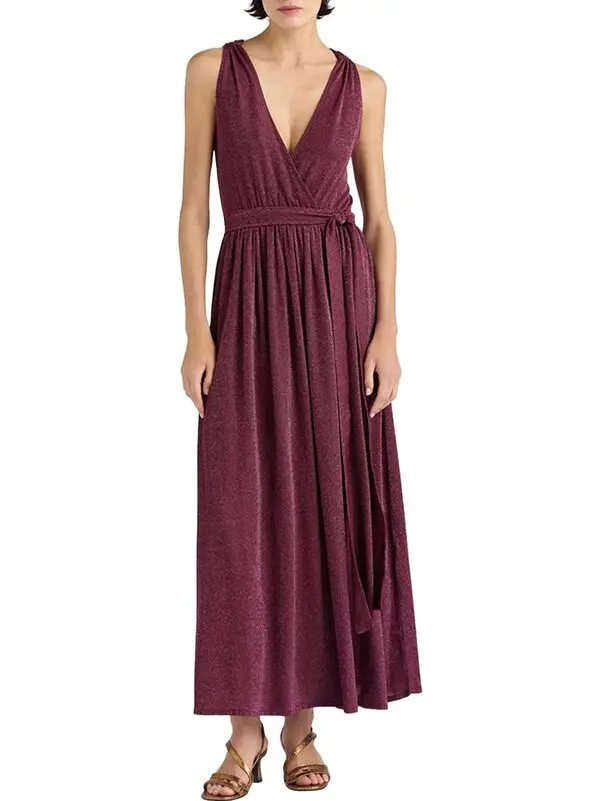 Momoni Flared V-neck Midi Dress In Viscose Lurex Blend - Violet