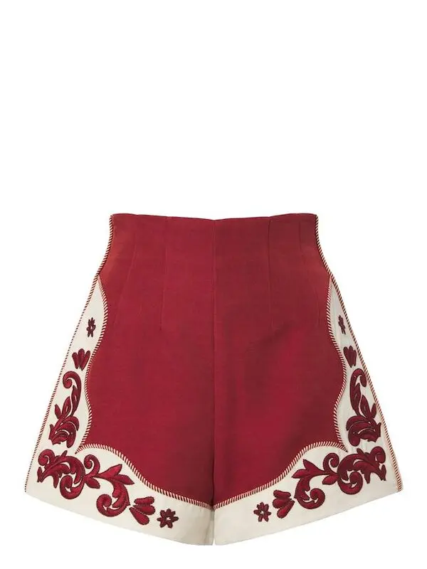 ALEMAIS Alémais Duke Embroide Wool-blend Shorts - Red