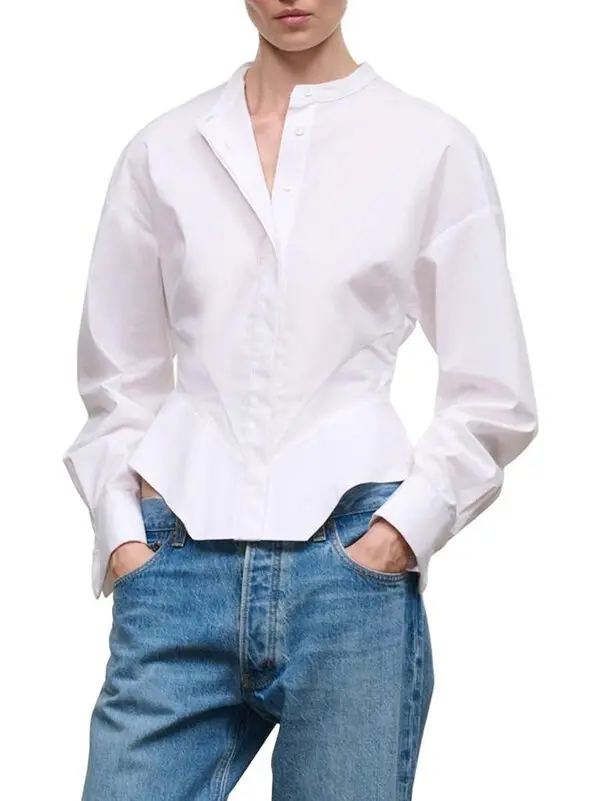 Staud Stzud Rhys Stretch Cotton Band Collar Shirt - White