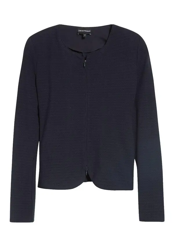 Emporio Armani Zip Front Collarless Jacket - Navy