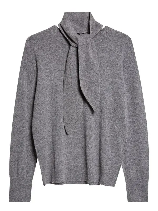 Marella Wool & Cashmere Sweater With Scarf Neckline And Cutout Shoulders - Medium Grey