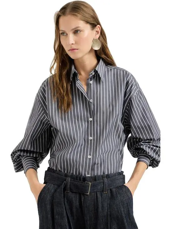 Brunello Cucinelli Striped Cotton Poplin Shirt - Denim