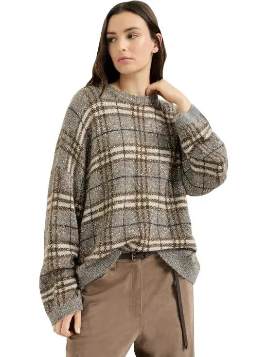 Brunello Cucinelli Dazzling Mohair Prince Of Wales Sweater - Light Brown