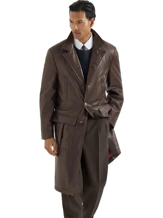 Brunello Cucinelli Nappa Leather Overcoat With Thermore® Padding - Brown
